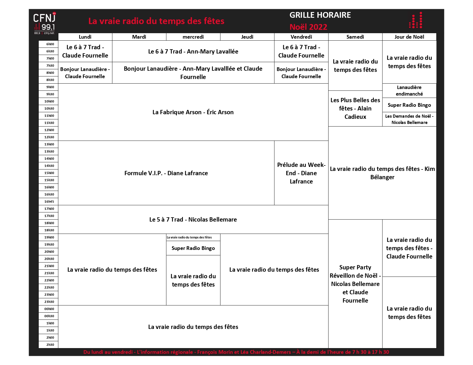 Grille Horaire - CFNJ FM 99.1